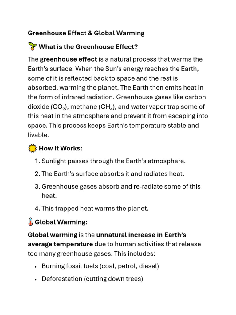 Greenhouse Effect and Global Warming Notes | PDF
