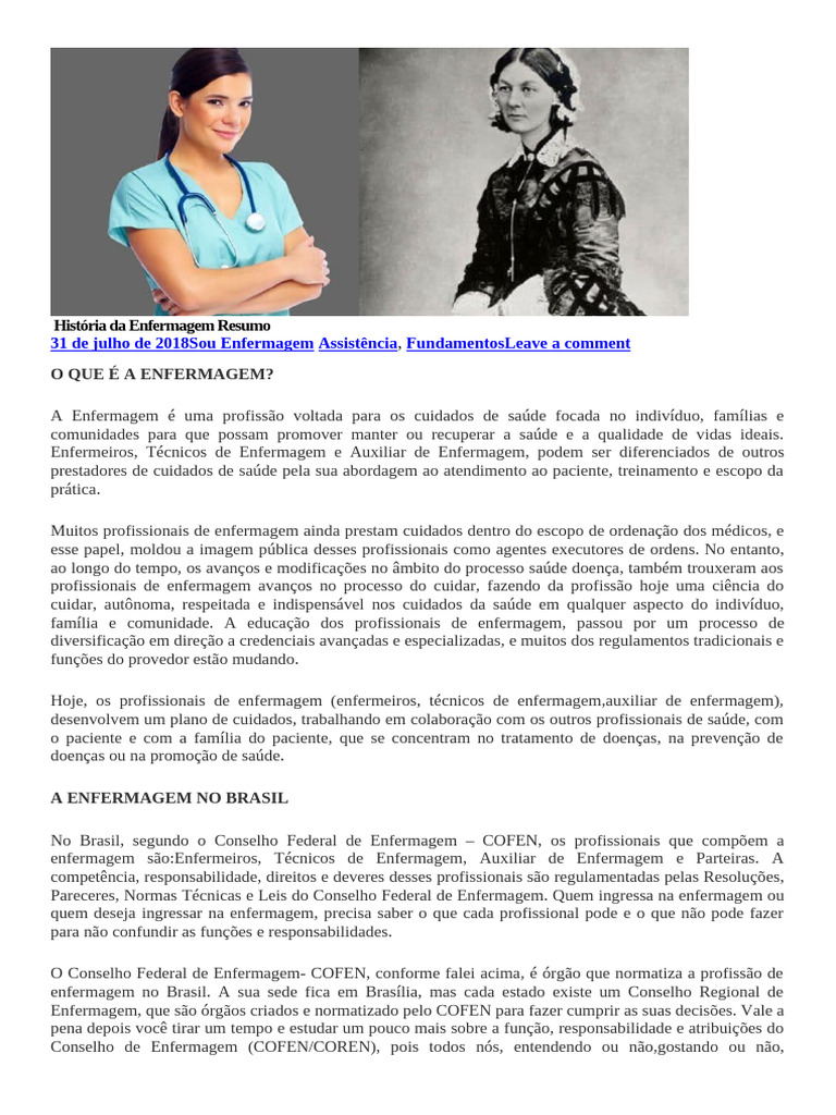 História da Enfermagem: Evolução e Importância | PDF | Florence ...