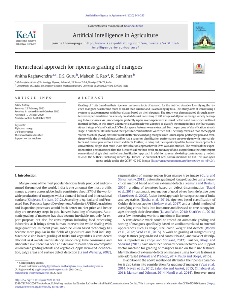 Hierarchical Approach For Rpness Grading Mangoe | PDF | Statistical Classification | Support ...