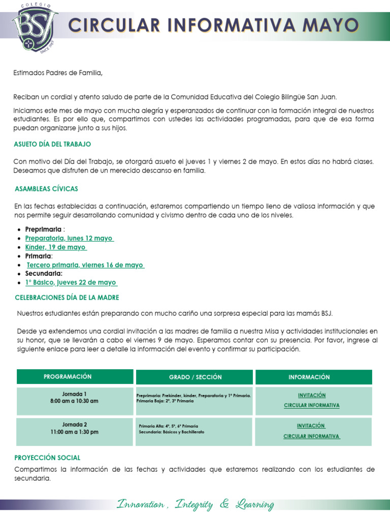Mayo Informativa Circular | PDF | Educación primaria | Educación Secundaria