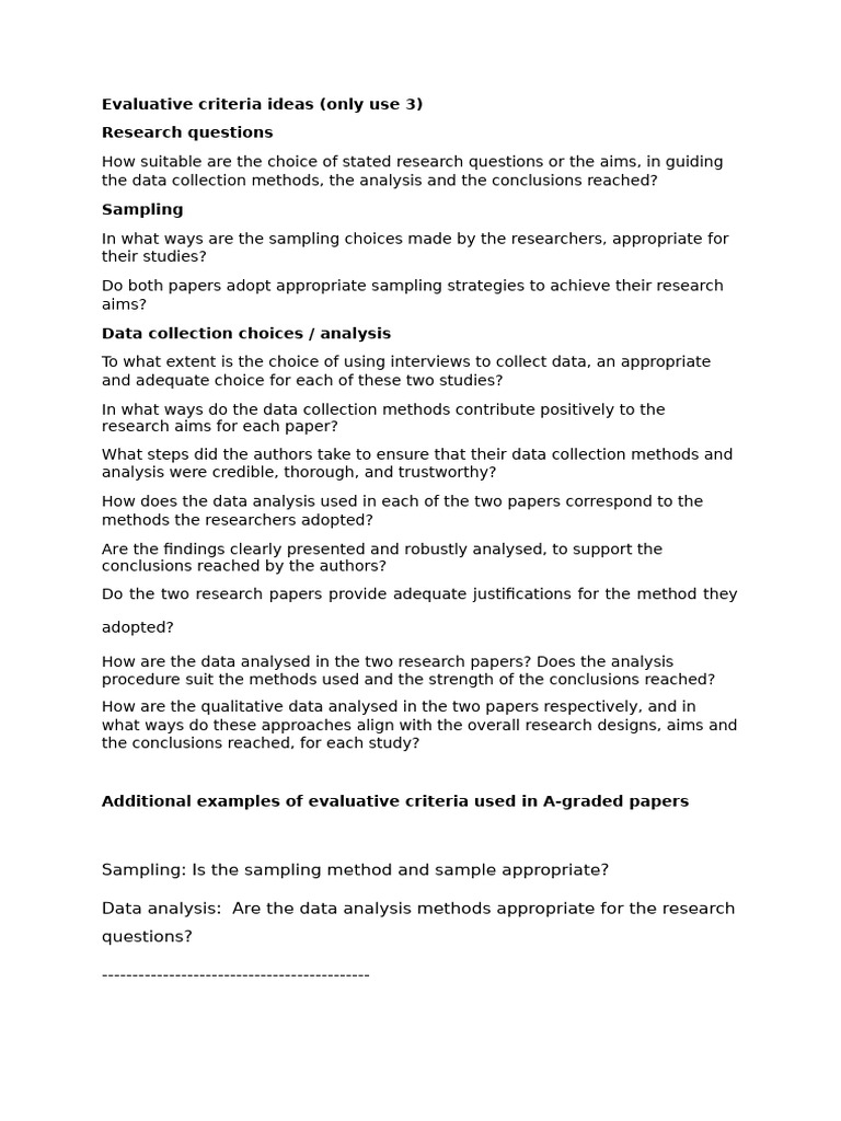 Evaluative criteria ideas (1) | PDF