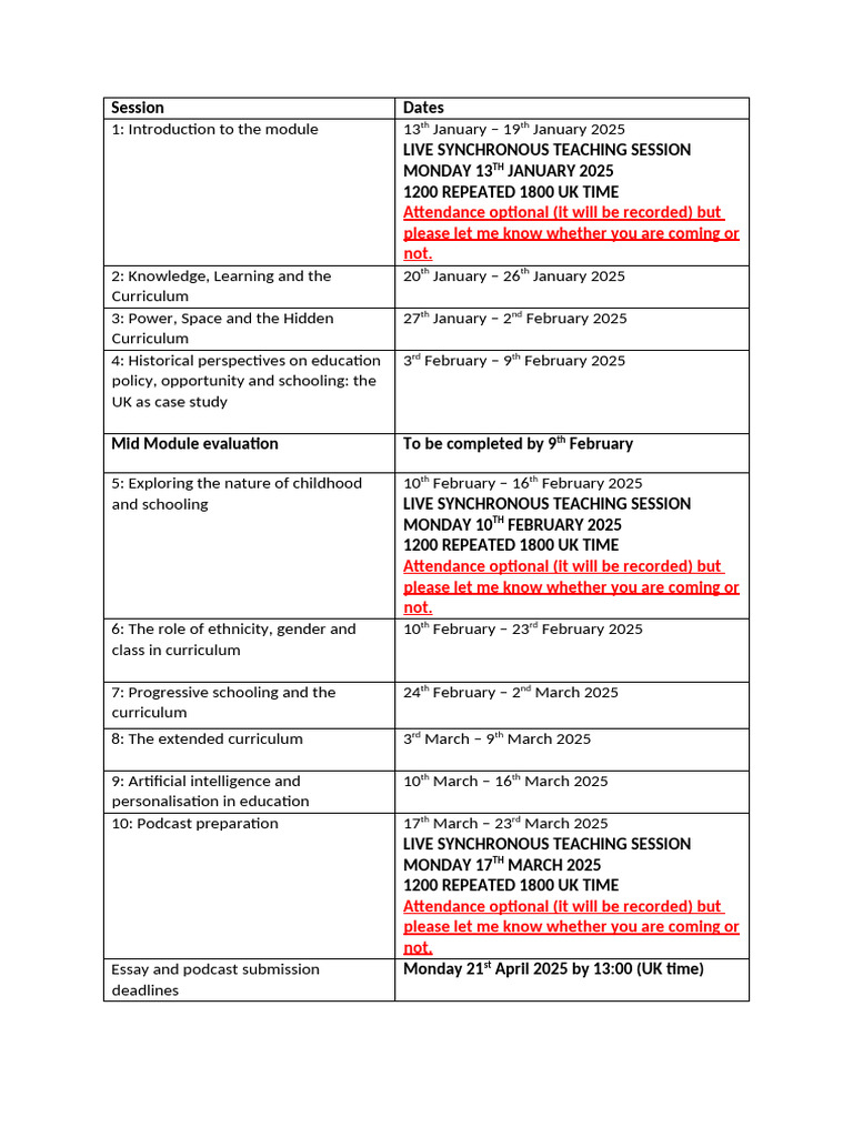 CPP Timetable Spring 2025 | PDF