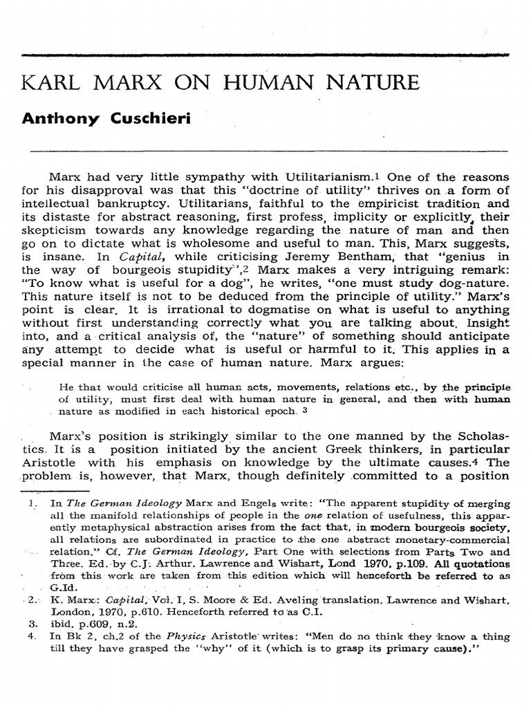 Karl Marx On Human Nature | PDF | Utilitarianism | Marx's Theory Of ...