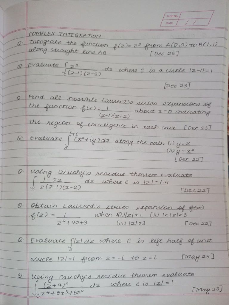 PYQ's (Complex Integration) | PDF | Complex Analysis