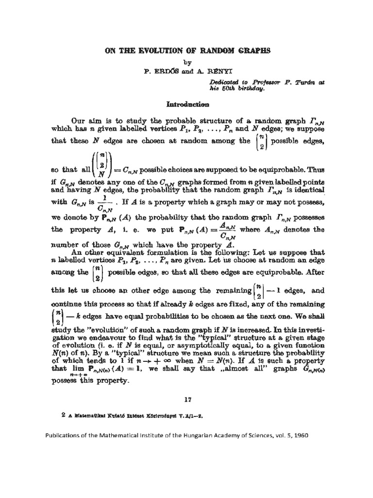 1960 Renyi On The Evolution of Random Graphs 17 61 | PDF | Vertex (Graph Theory) | Mathematical ...