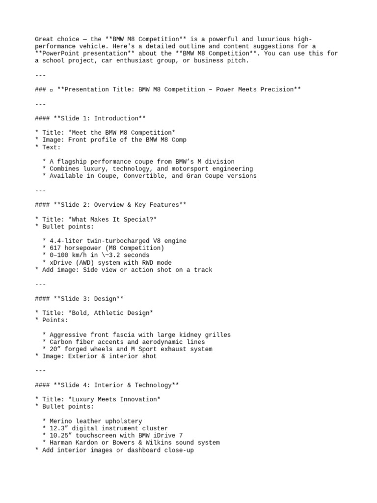 The Legendry BMW m8 Comp | PDF | Rear Wheel Drive Vehicles | Motor ...