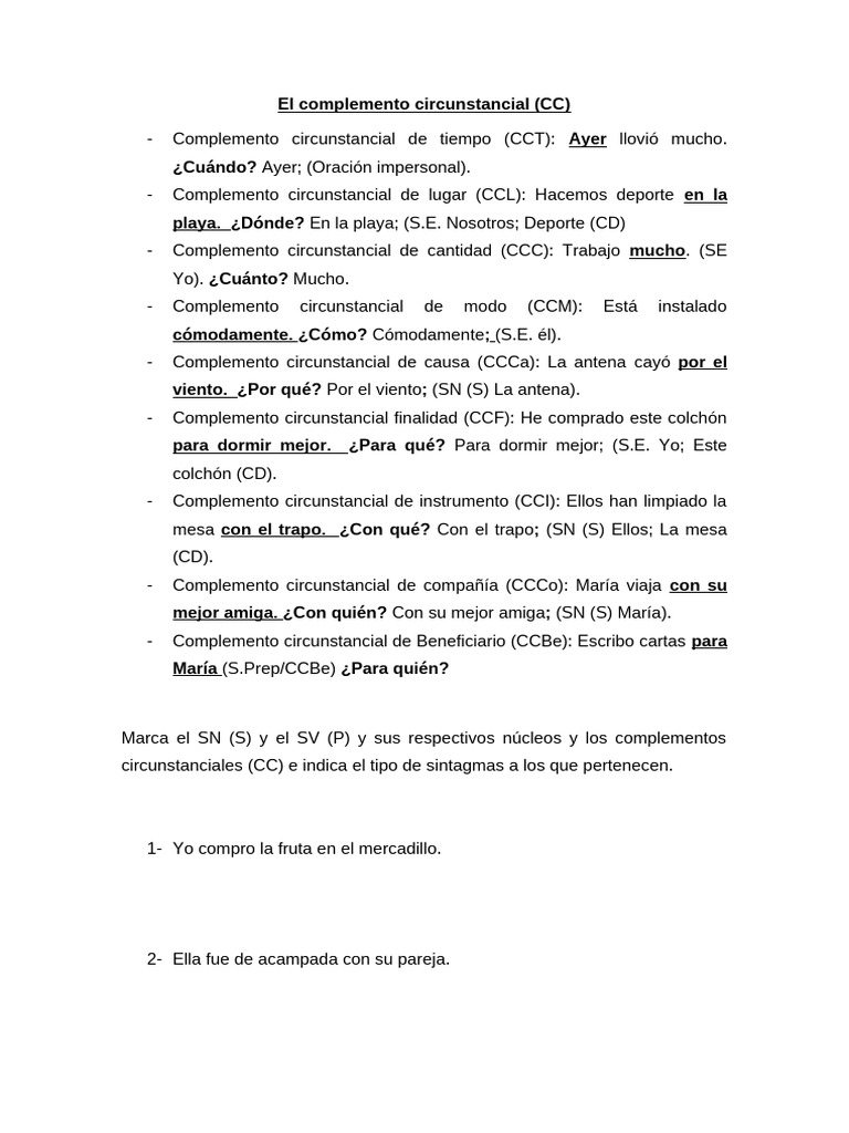 Teoría Complemento Circunstancial y La Oración Simple | PDF