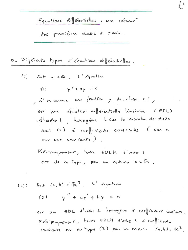Equadiff Resume Cours | PDF