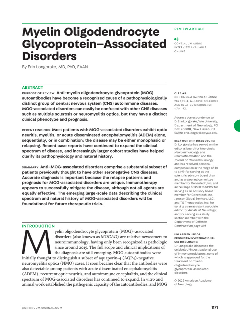 Continuum - MOGAD 2022 | PDF | Multiple Sclerosis | Myelin