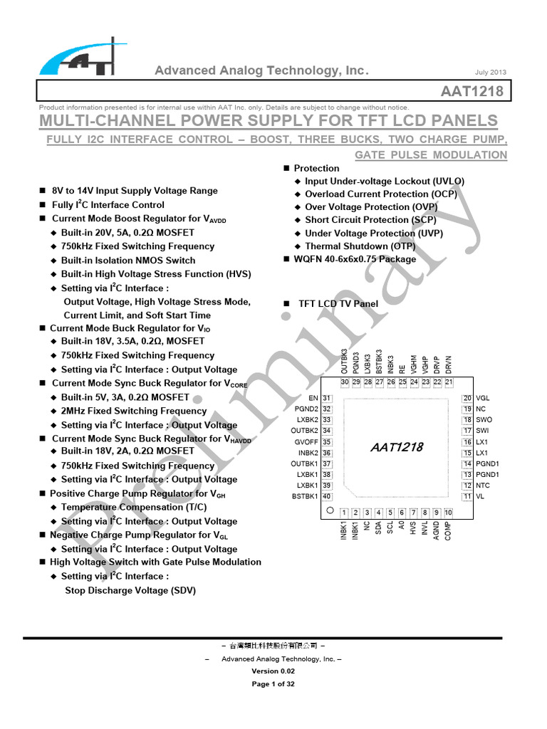 Multi-Channel Power Supply for TFT LCD | PDF | Mosfet | Amplifier