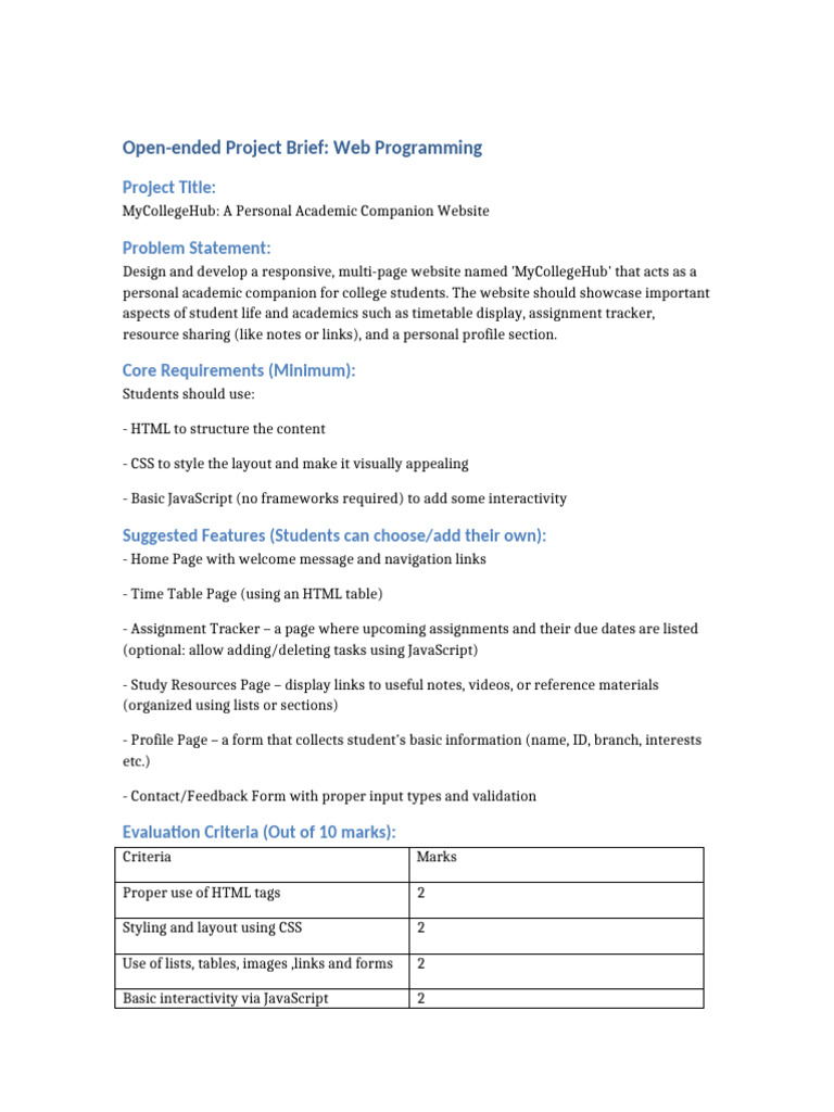 MyCollegeHub Project Brief | PDF