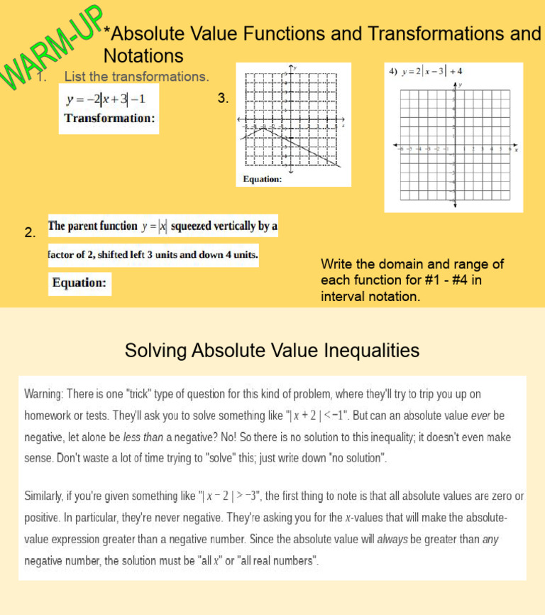 Absolute Value Functions and Transformations and Notations | PDF