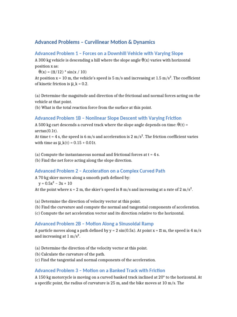 Advanced Curvilinear Dynamics Problems | PDF | Force | Acceleration