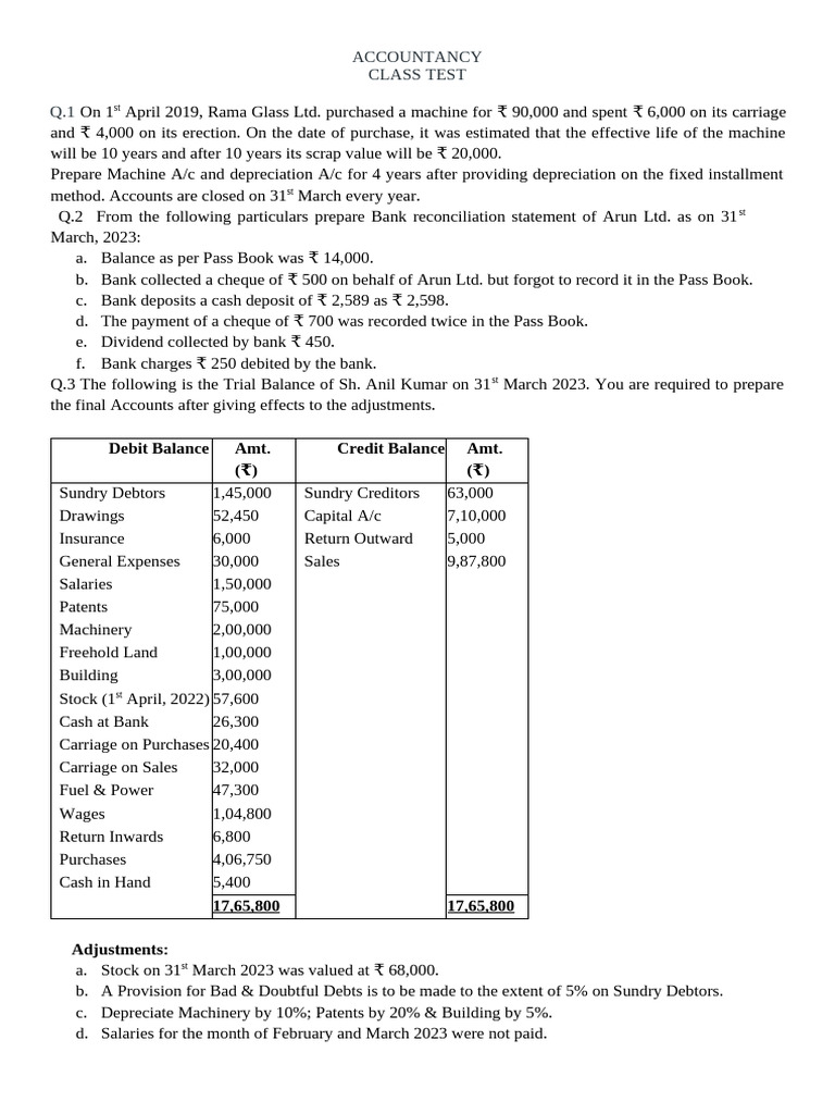 Acc Class Test - 2 | PDF