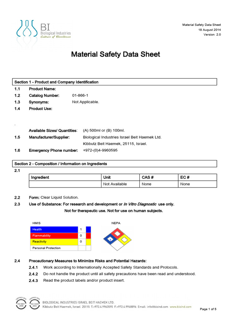 Ultra Pure Water MSDS Overview | PDF | Water | Purified Water