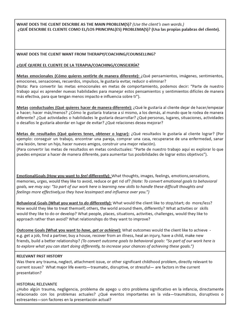 ACT Case Formulation Worksheet - Español - Russ Harris | PDF ...