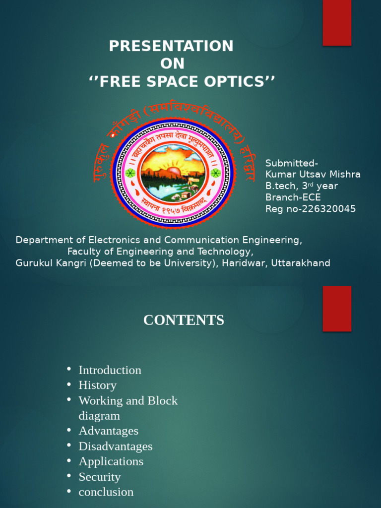 Free Space Optics Presentation | PDF