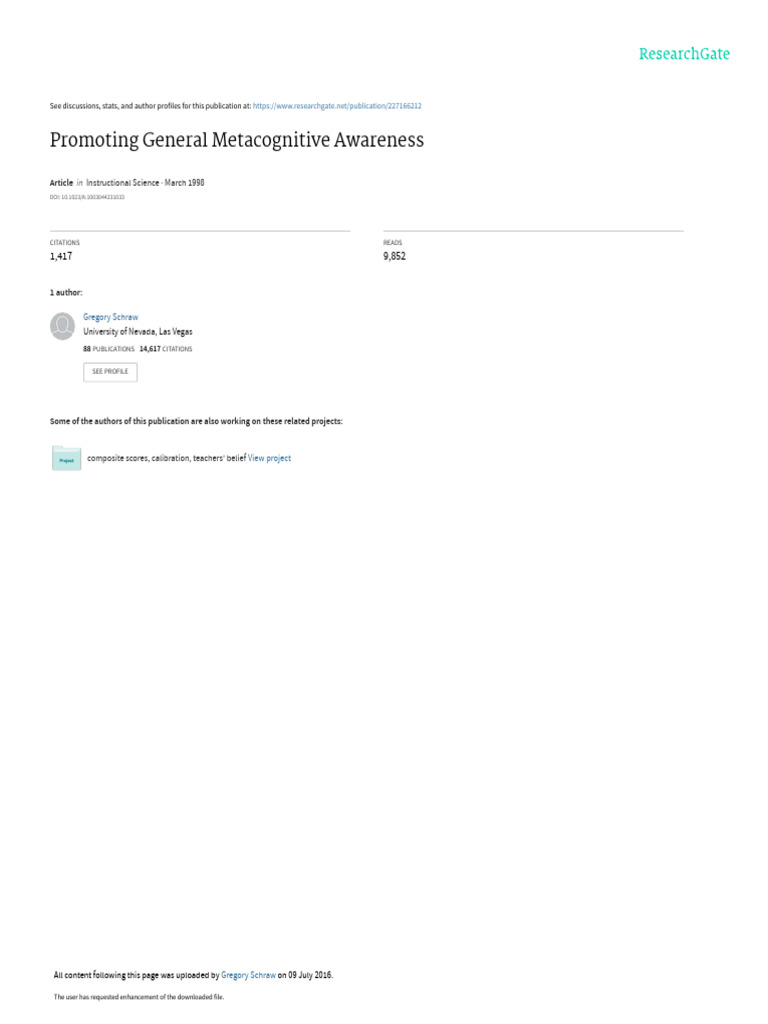 Promoting General Metacognitive Awareness | PDF | Metacognition | Knowledge