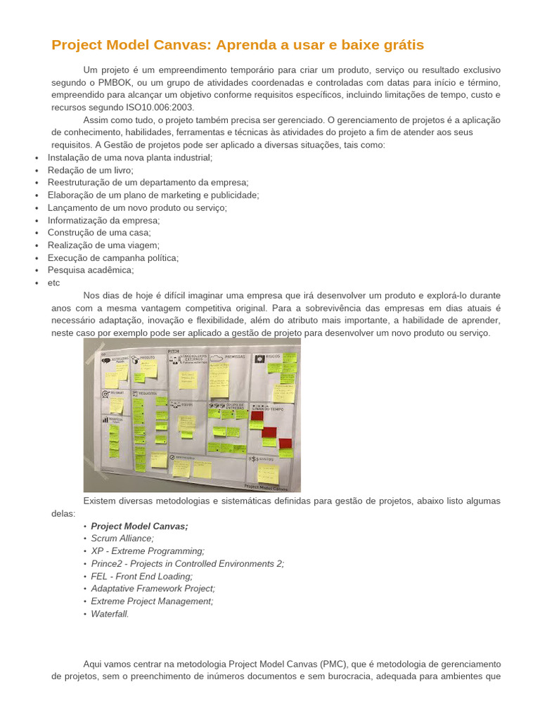 Project Model Canvas: Guia Prático e Grátis | PDF | Gestão de projetos ...