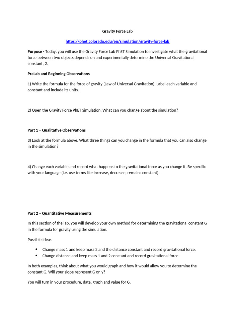 Gravity Force Lab | PDF