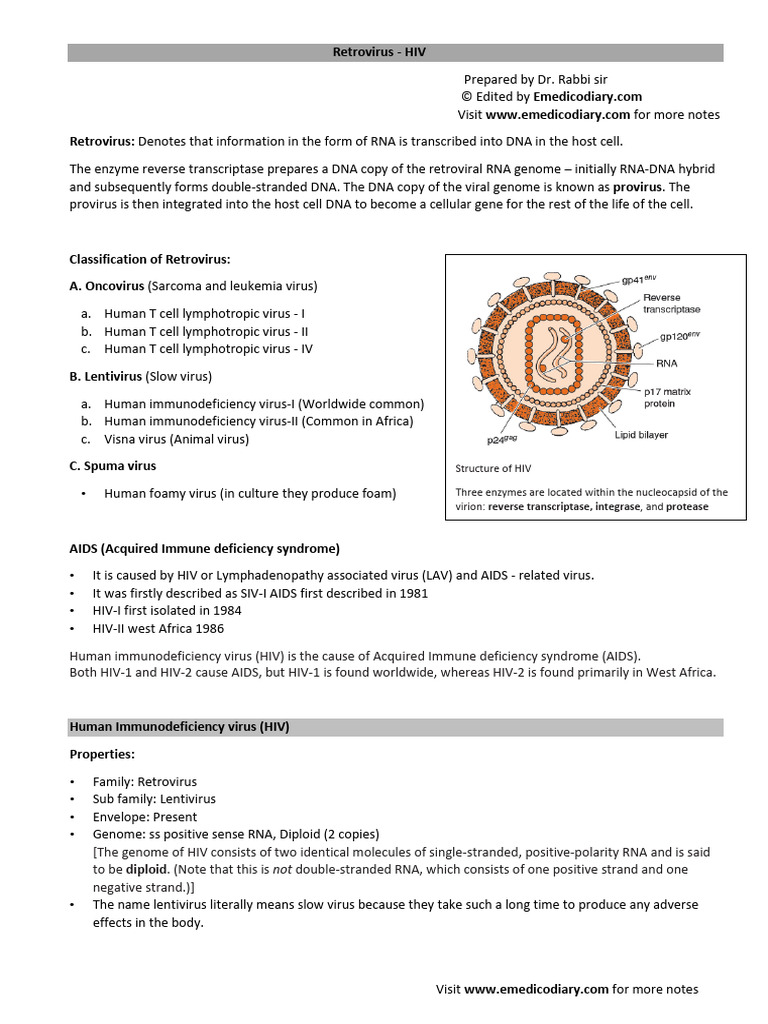 8. Retrovirus HIV Emedicodiary | PDF | Hiv | Retrovirus