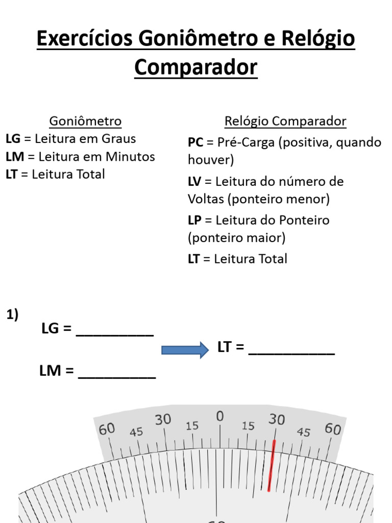 Exercícios_Goniômetro_e_Relógio_Comparador-921db5e3aa8a4eff9ee56cf51b1cbdc4 | PDF | Instrumento ...