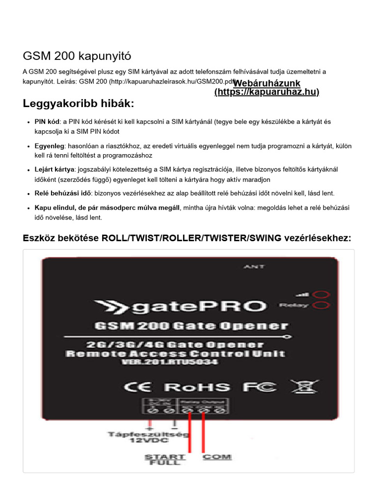 GSM 200 Kapunyitó - Hibaelhárítás | PDF