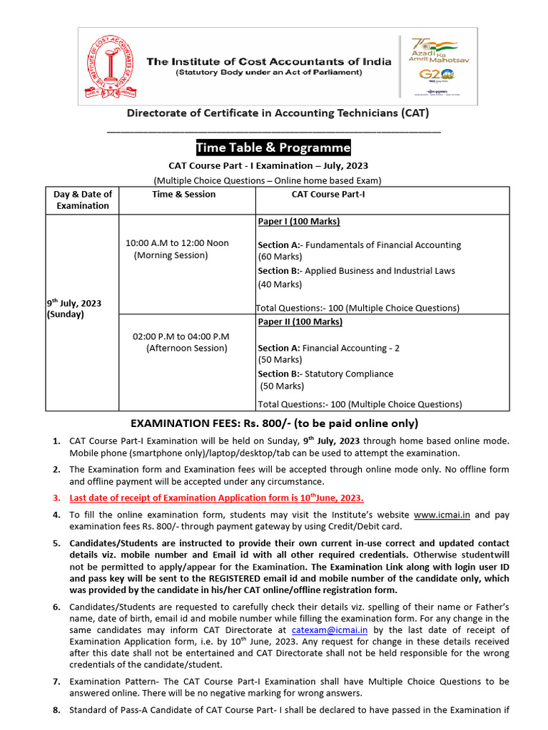 CAT EXAM NOTIFICATION July 2023 | PDF | Payments