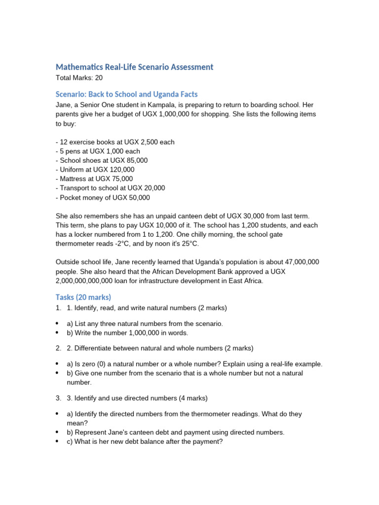Mathematics_Real_Life_Scenario_Assessment | PDF