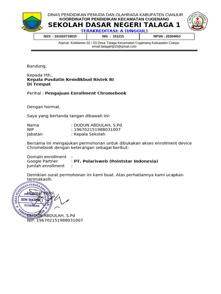 Surat Permohonan Enrollment CDM | PDF