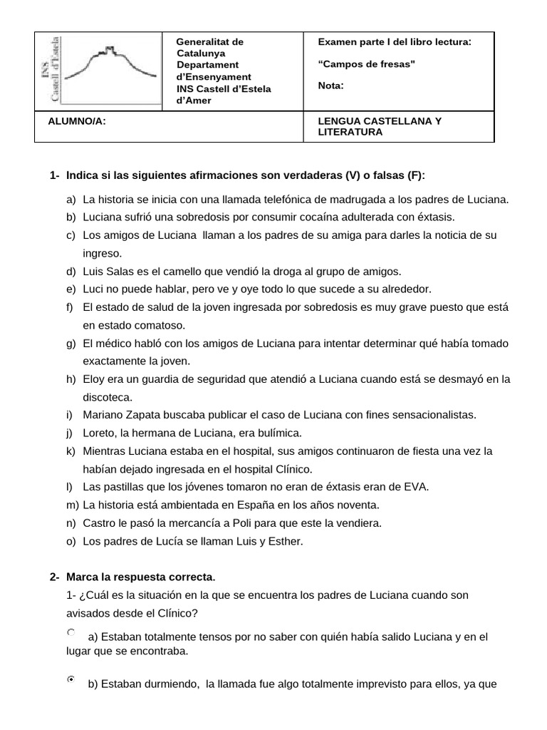 Examen sobre "Campos de fresas" | PDF | Pelo