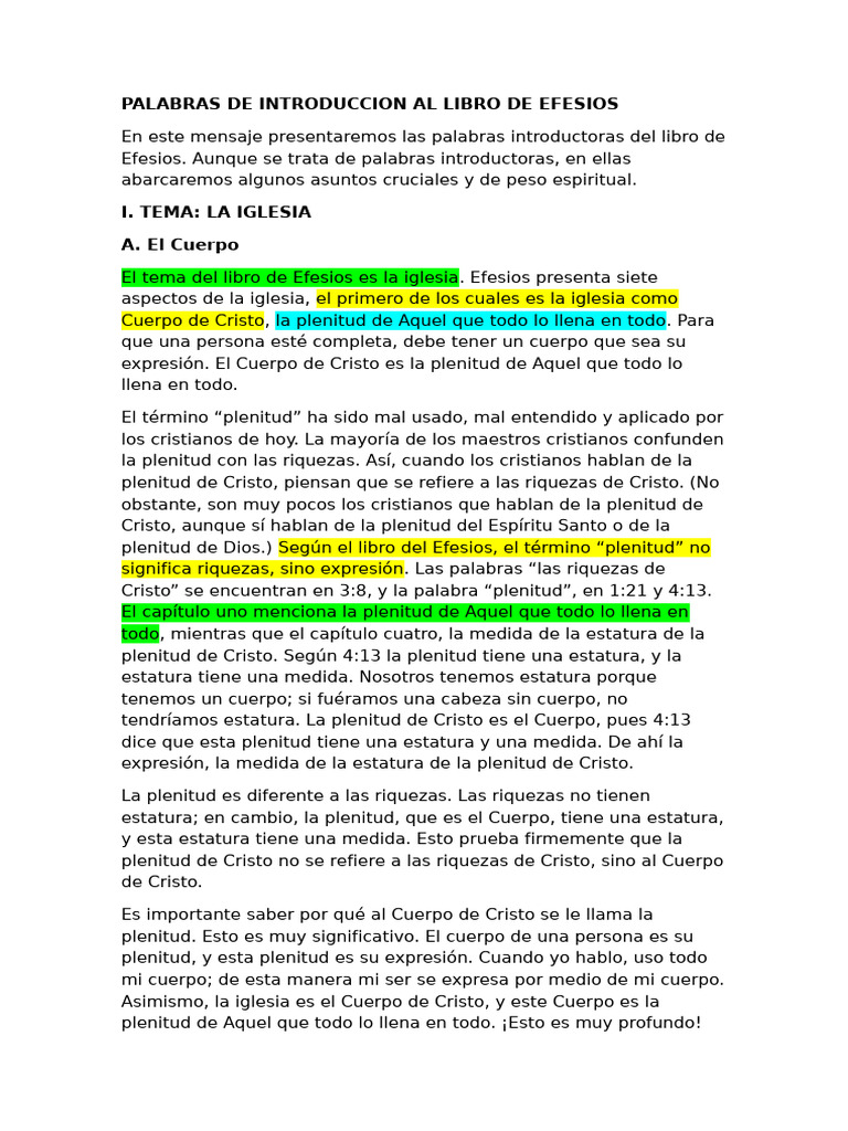 Palabras de Introduccion Al Libro de Efesios | PDF | Cristo (título) | Iglesia cristiana