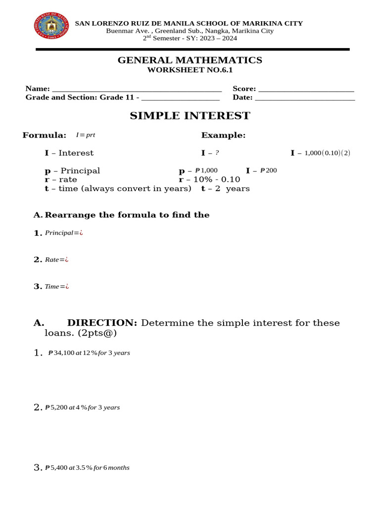 Worksheets6 Simple-Interest | PDF