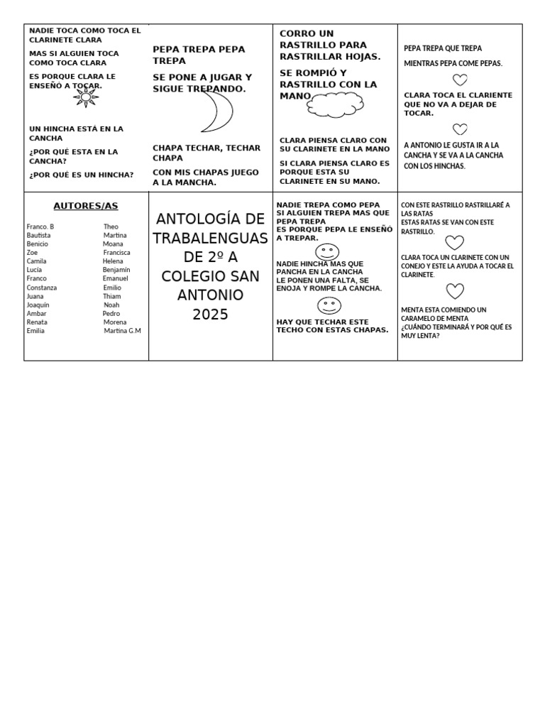 Antología de Trabalenguas 2 A | PDF