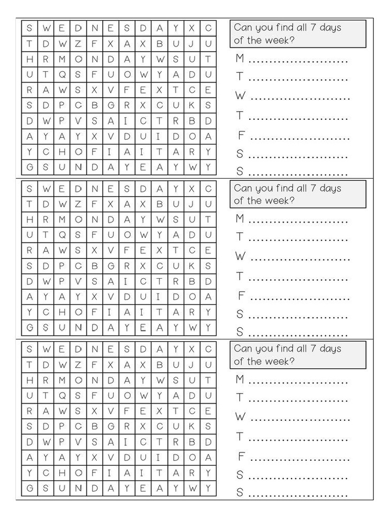 Days of The Week Word Search | PDF