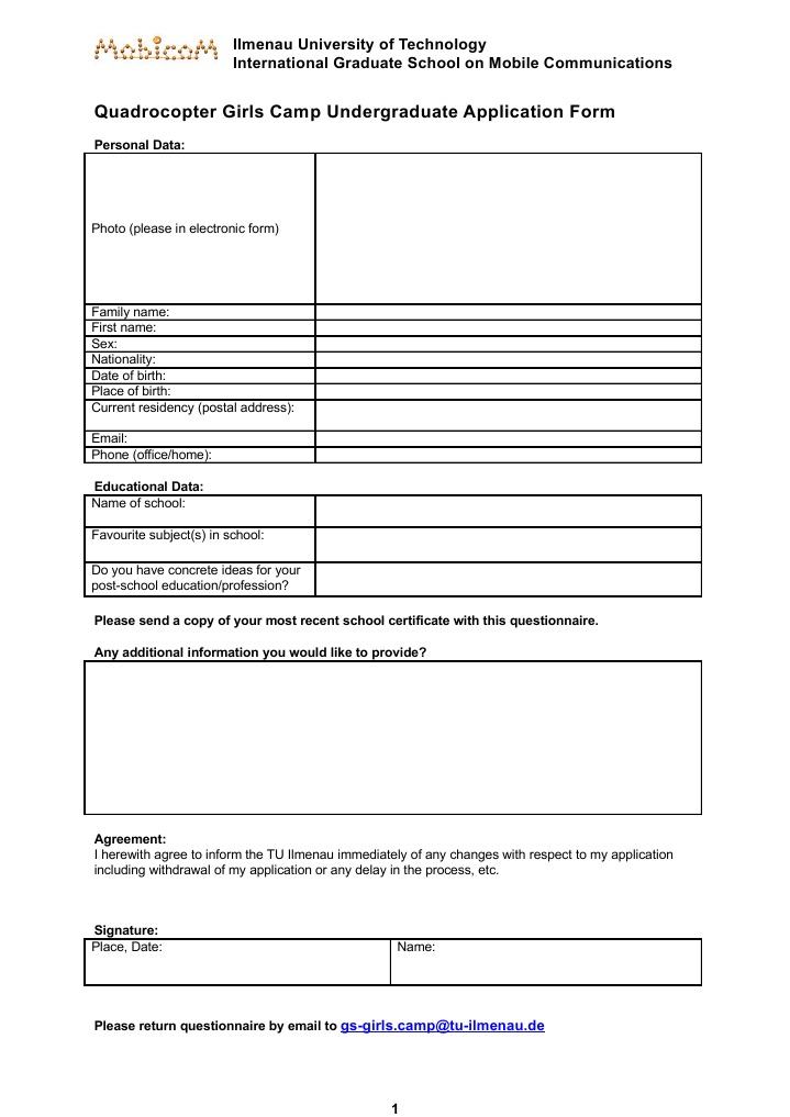 GirlsCamp2012 UndergraduateApplicationForm | PDF