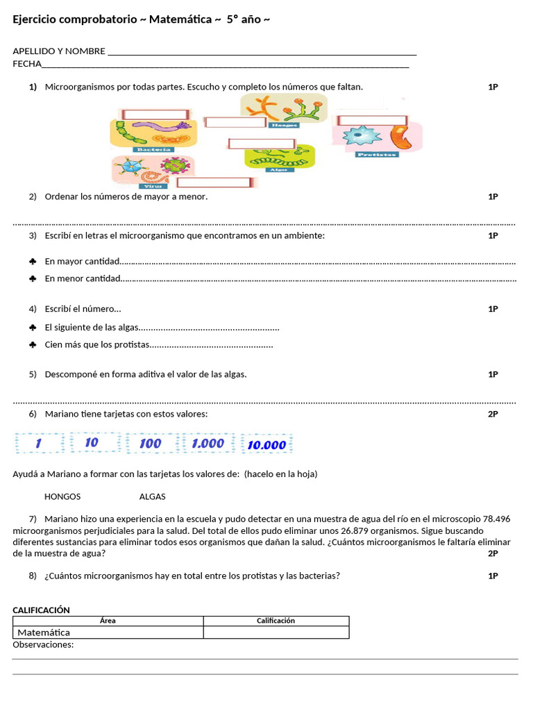 Ejercicio Comprobatorio M | PDF | Microorganismo | Microbiología
