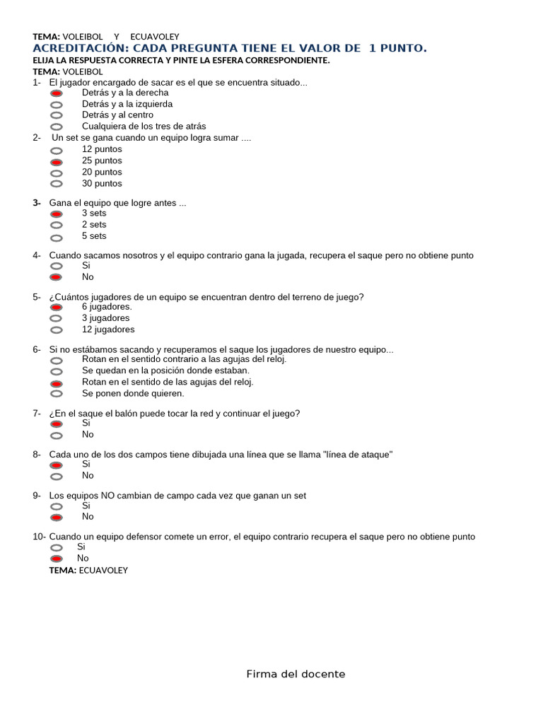 Cuest. Voleibol | PDF | Vóleibol | Juegos de pelota