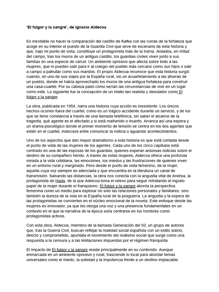 El Fulgor y La Sangre', de Ignacio Aldecoa | PDF | España franquista | Novelas