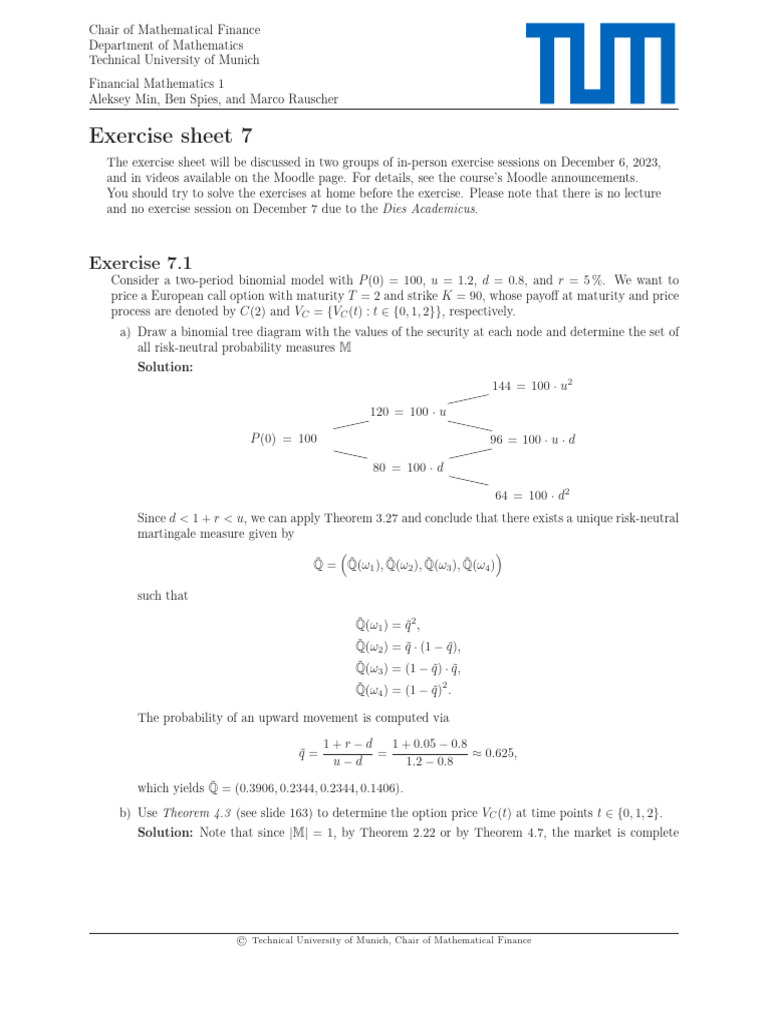 FiMa1 ExerciseSheet07 Solution | PDF | Black–Scholes Model | Applied Mathematics