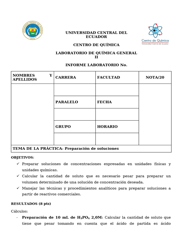 Informe Preparación de soluciones | PDF | Concentración | Hidróxido de sodio