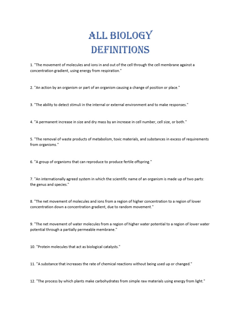 Key Biology Definitions and Concepts | PDF | Genetics | Ploidy