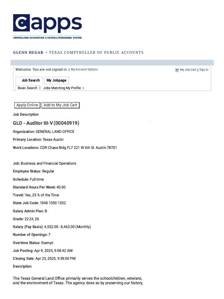 Job Description - GLO - Auditor III-V (00040919) | PDF | Audit | Insurance
