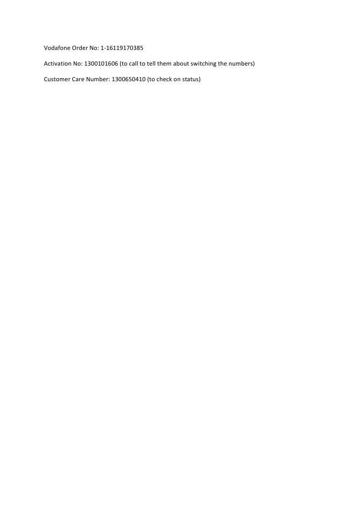 Vodafone Order and Activation Details | PDF