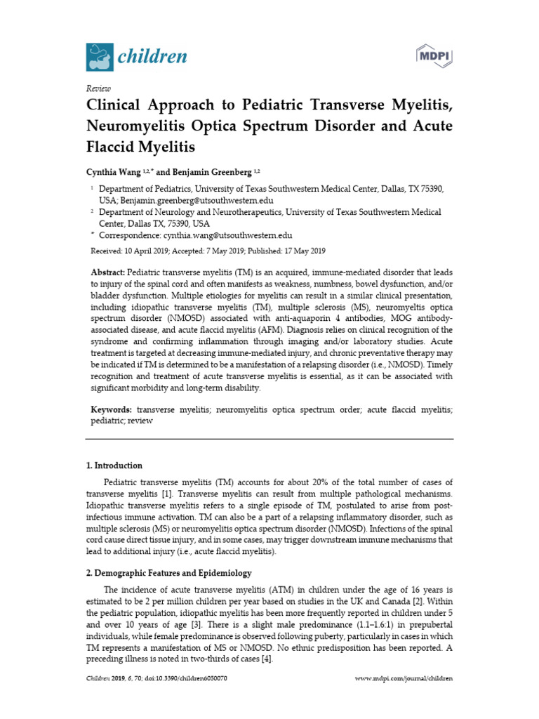 Clinical Approach to Pediatric Transverse Myelitis 2019 | PDF ...