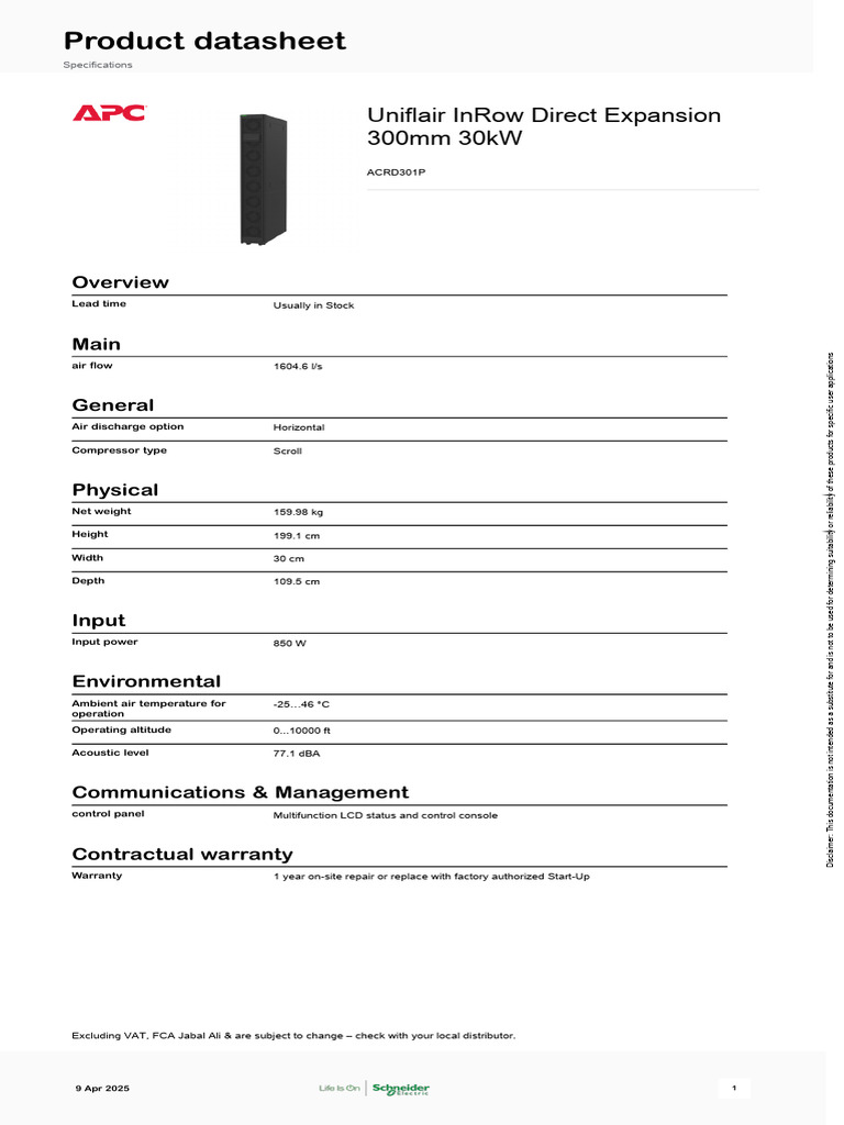 Schneider Electric - Uniflair-Direct-Expansion-InRow-Cooling - ACRD301P ...