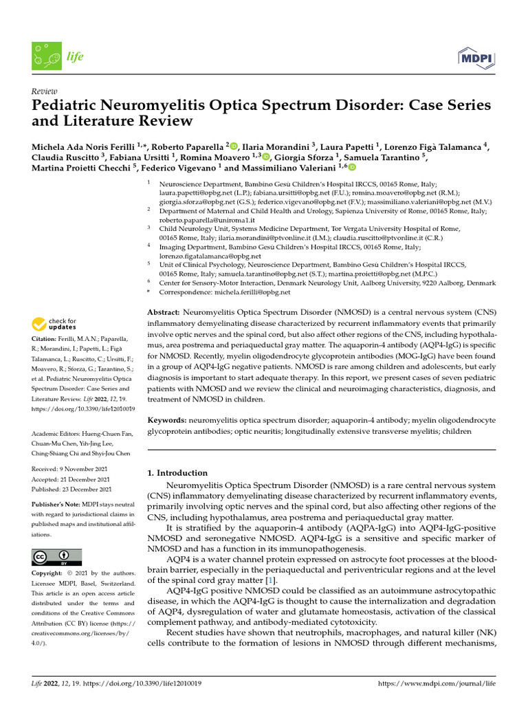 Pediatric Neuromyelitis Optica Spectrum Disorder 2021 | PDF | Multiple Sclerosis | Myelin