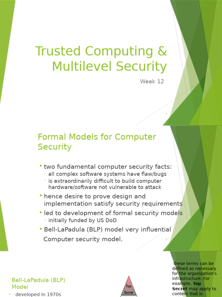 Week 12 - Trusted Computing Multilevel Security | PDF | Classified Information | Security