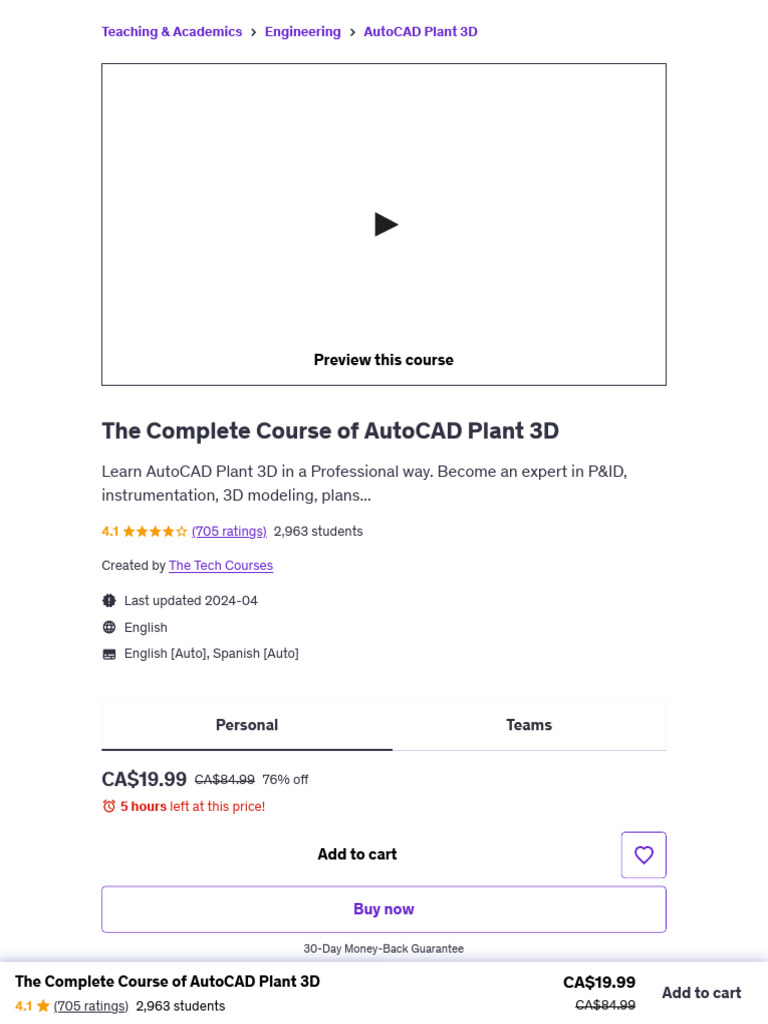 The Complete Course of AutoCAD Plant 3D - Udemy | PDF | 3 D Computer Graphics | Computing