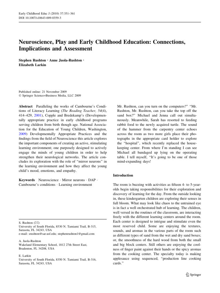 2010 Neuroscience Play and Early Childhood Education | PDF | Learning ...
